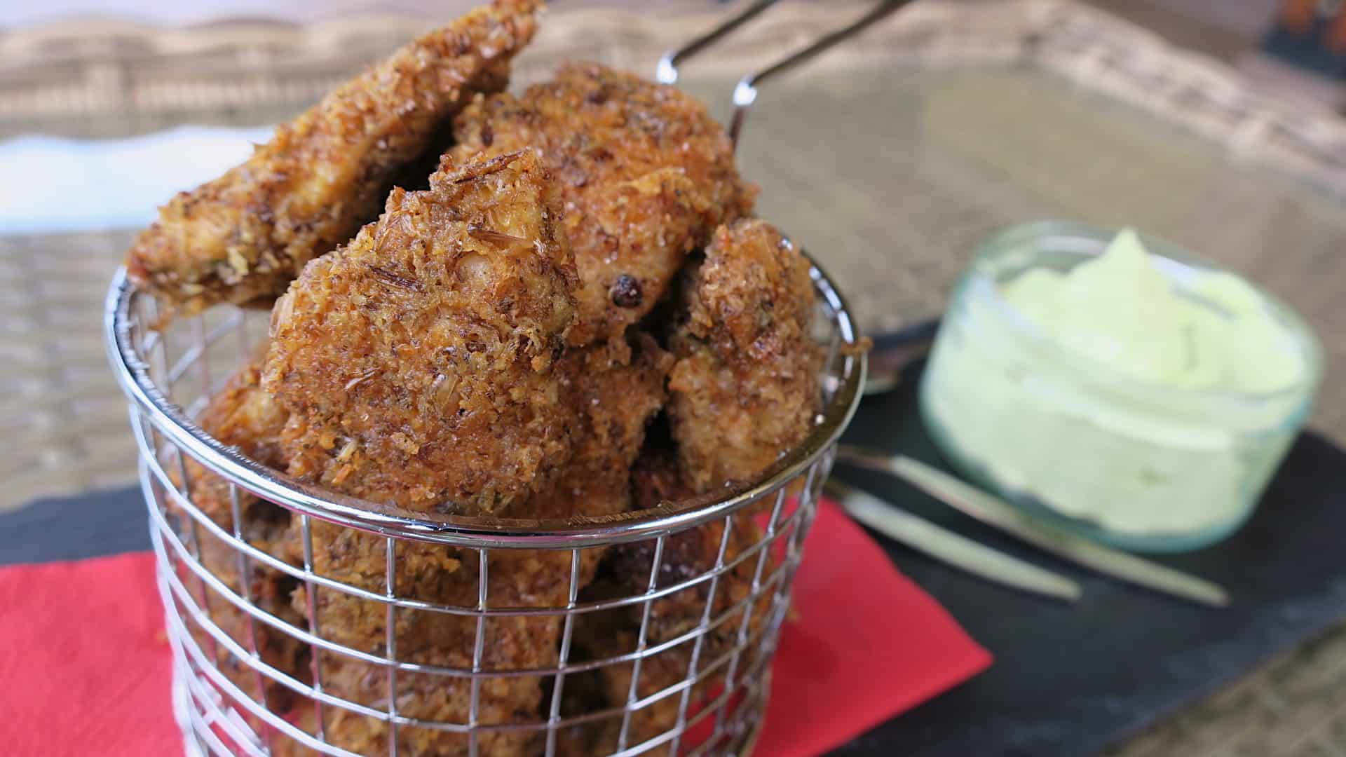 CRUNCHY CRICKET CHICKEN NUGGETS & AVOCADO MAYO