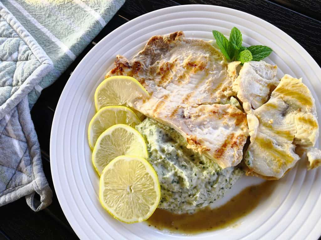 SWORDFISH STEAK WITH PARSLEY CAULIFLOWER PURÉE & ANCHOVY EMULSION