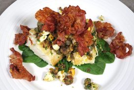 POACHED HADDOCK, PANCETTA CURLS & POLONAISE SAUCE - Queen Keto